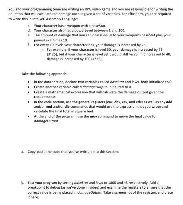 Solved ou and your programming team are writing an RPG video | Chegg.com