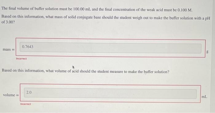 Solved A student must make a buffer solution with a pH of | Chegg.com