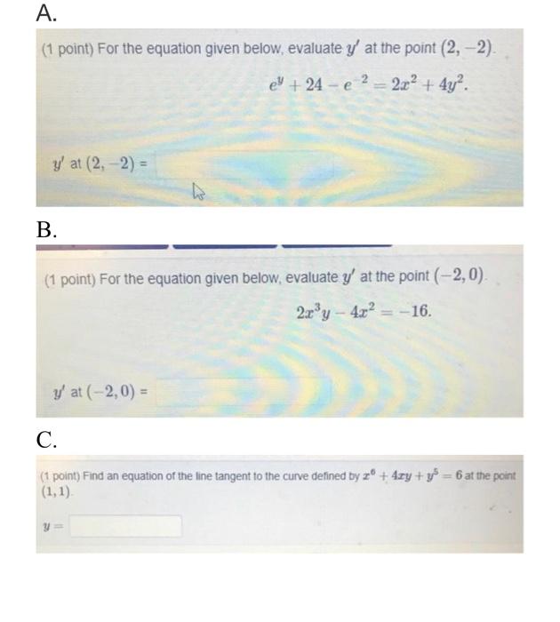 Solved (1 point) For the equation given below, evaluate y′ | Chegg.com