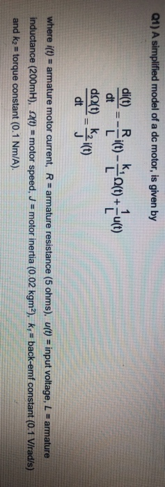 Solved Q1) A simplified model of a dc motor, is given by on | Chegg.com