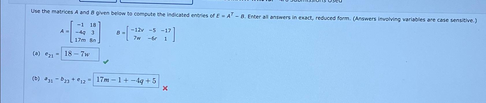 Solved Use the matrices A and B ﻿given below to compute the | Chegg.com