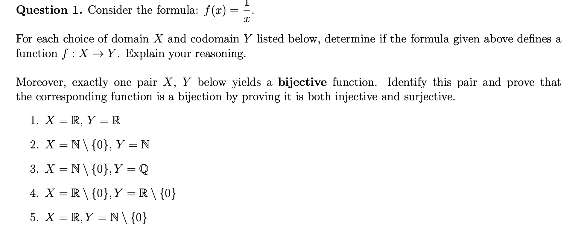 Solved Question 1. ﻿Consider the formula: f(x)=1x.For each | Chegg.com