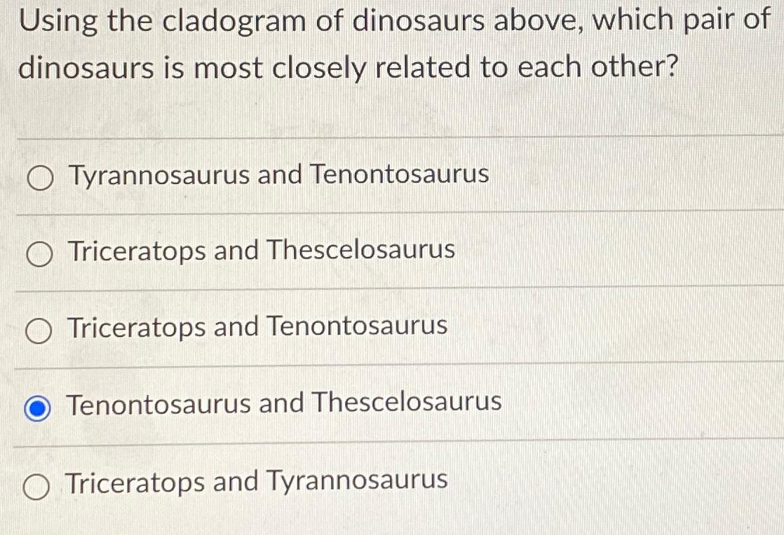 Solved Using the cladogram of dinosaurs above, which pair of | Chegg.com
