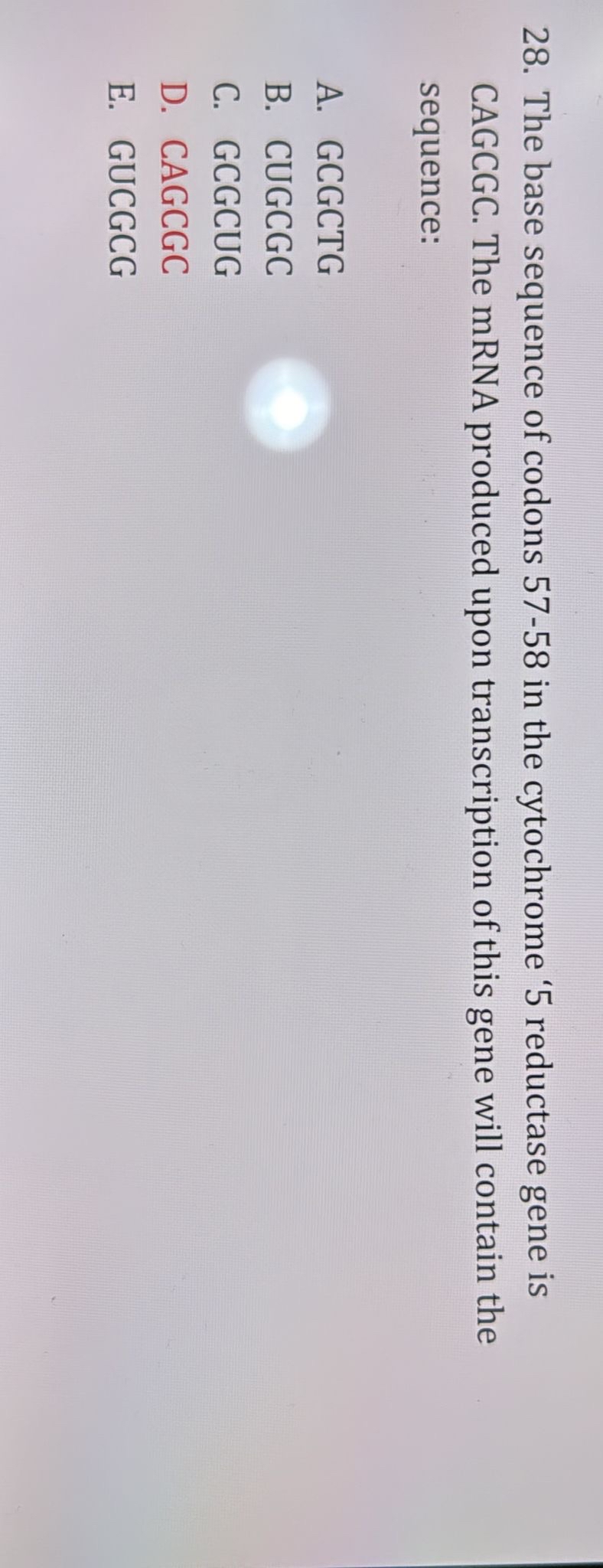 Solved The base sequence of codons 57 - 58 ﻿in the | Chegg.com