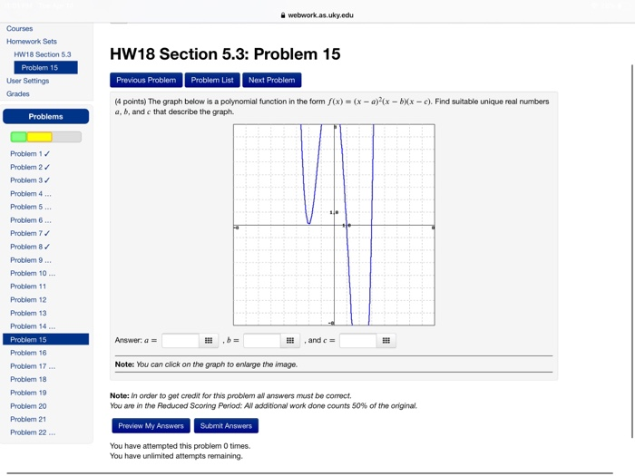 Solved webwork.as.uky.edu Courses Homework Sets HW18 Section | Chegg.com
