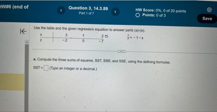 Solved Use the table and the given regression equation to | Chegg.com