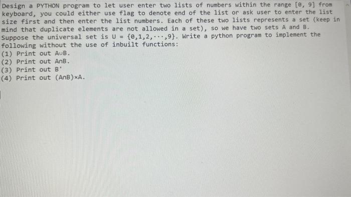 Solved Design A Python Program To Let User Enter Two Lists 