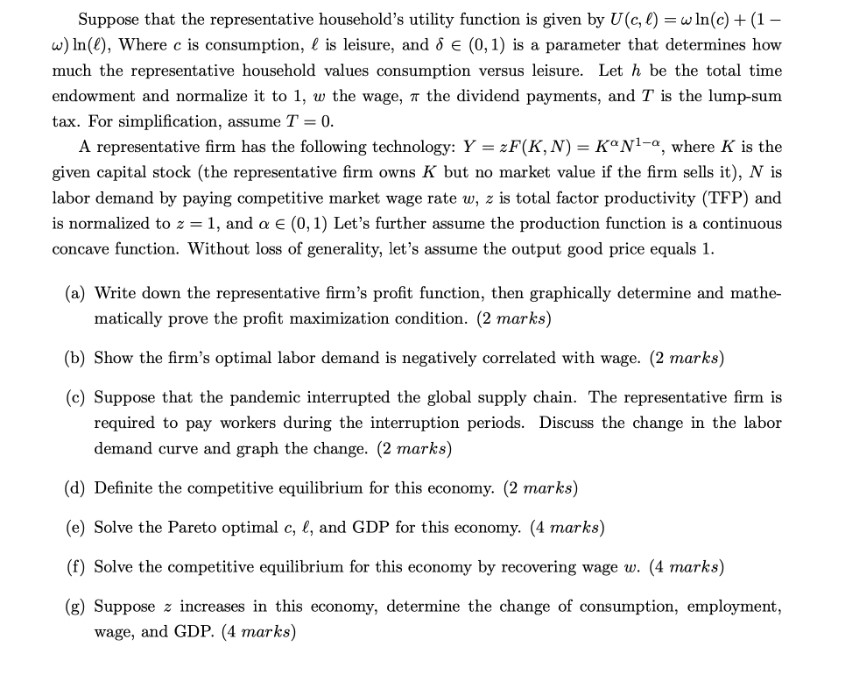 Solved Suppose that the representative household's utility | Chegg.com
