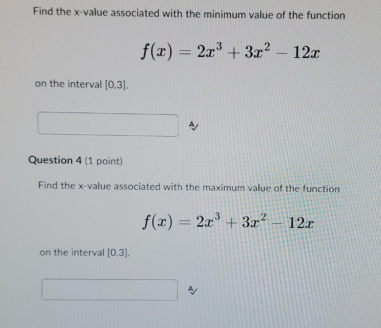 Solved Find the x-value associated with the minimum value of | Chegg.com