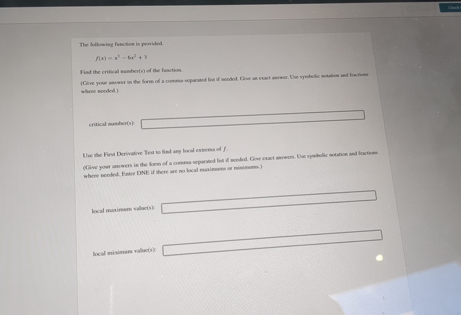 Solved The following function is provided.f(x)=x3-6x2+3Find | Chegg.com