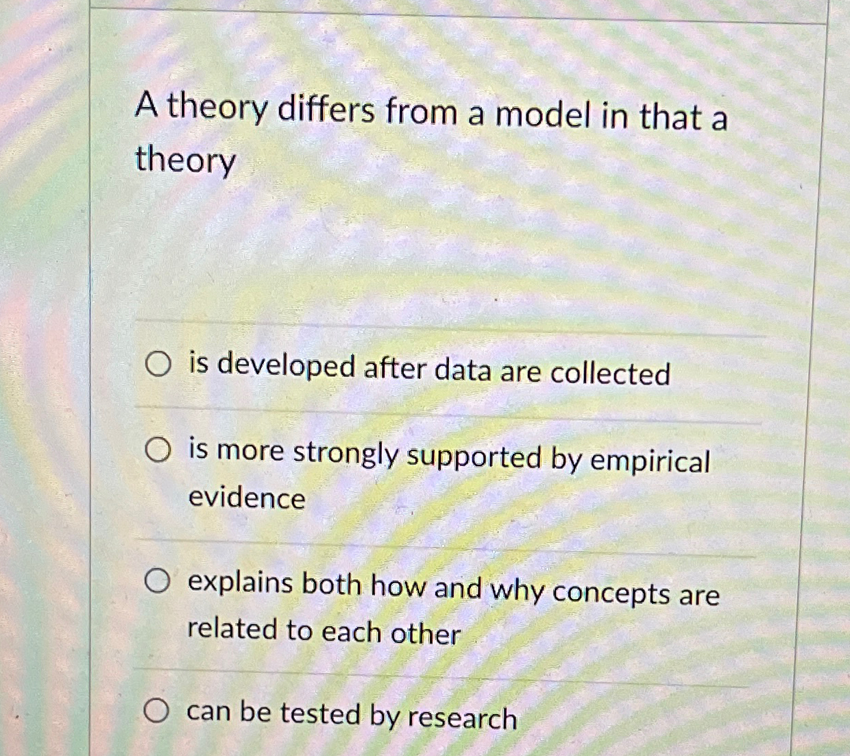 Solved A theory differs from a model in that a theoryis | Chegg.com