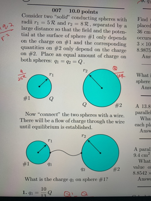 Solved 92 ra 007 10.0 points Consider two "solid” conducting | Chegg.com