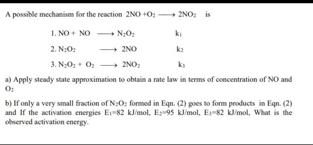 Solved A possible mechanism for the reaction 2NO +02 → 2NO2 | Chegg.com