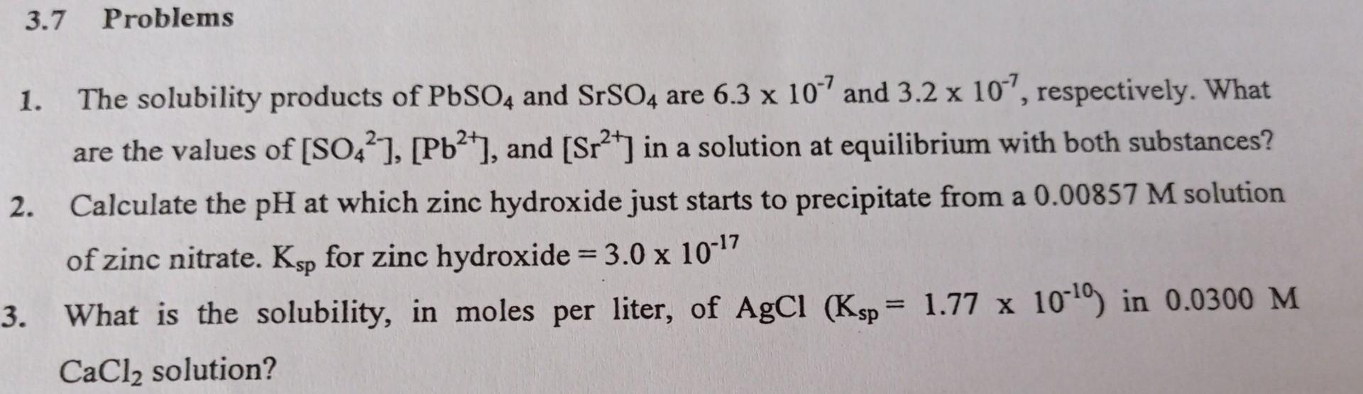 Solved 1. The solubility products of PbSO4 and SrSO4 are | Chegg.com
