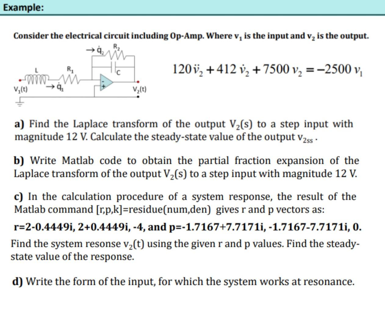 Solved Consider the electrical circuit including 0p-Amp. | Chegg.com