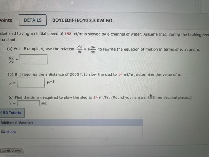 Solved a constant A rocket sled having an initial speed of | Chegg.com