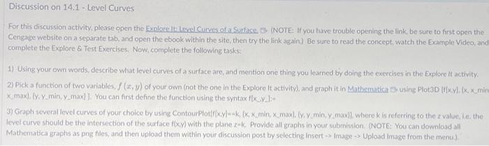 Solved Discussion on 14.1 - Level Curves For this discussion | Chegg.com