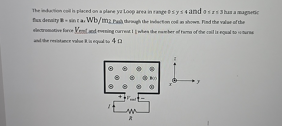 Solved The induction coil is placed on a plane yz ﻿Loop area | Chegg.com