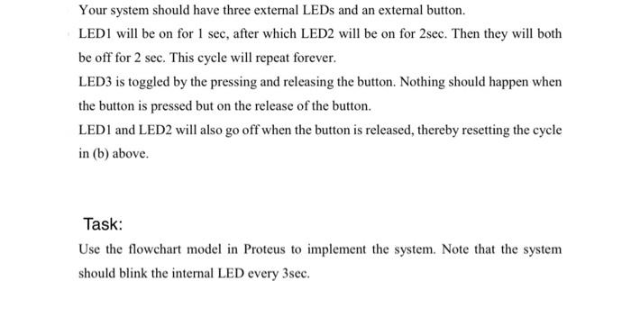 Solved Implement a flowchart in proteus for 3 external LEDs | Chegg.com