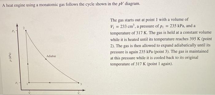 Solved A heat engine using a monatomic gas follows the cycle | Chegg.com