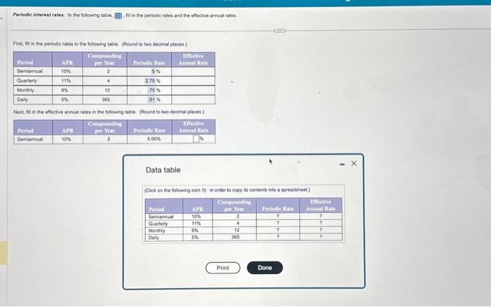 Solved Periodic interest rates. In the following tabie. , | Chegg.com
