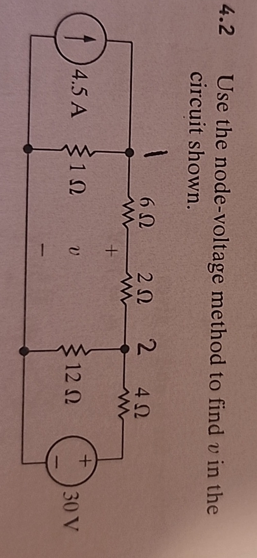 Solved 4.2 ﻿Use the node-voltage method to find v ﻿in the | Chegg.com