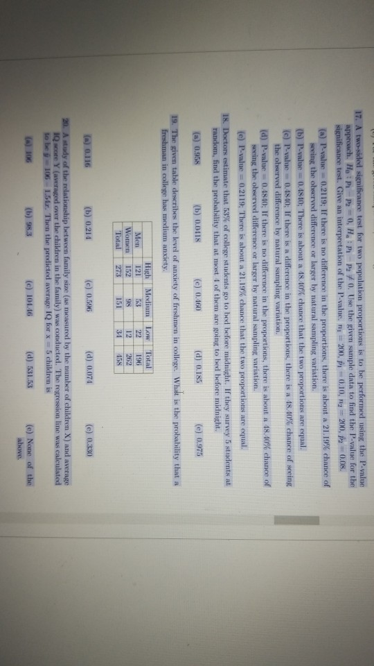 Solved 17. A two-sided significance test for two population | Chegg.com