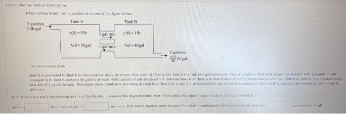 Solved Refer to the two-tank problem blow two compartiment | Chegg.com