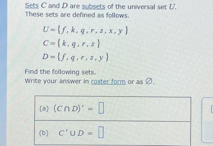 Solved Sets C and D are subsets of the universal set U. | Chegg.com