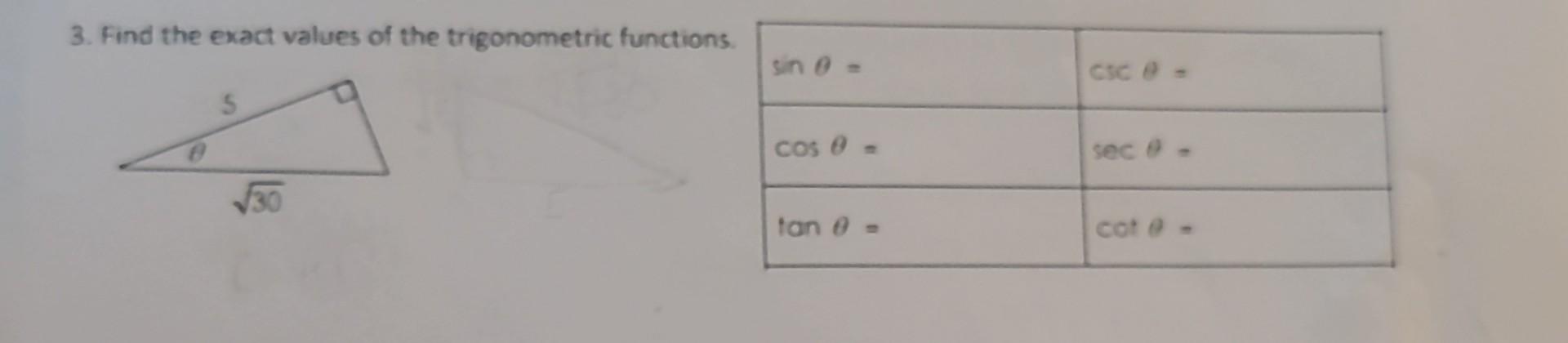 3. Find the exact values of the trigonometric | Chegg.com