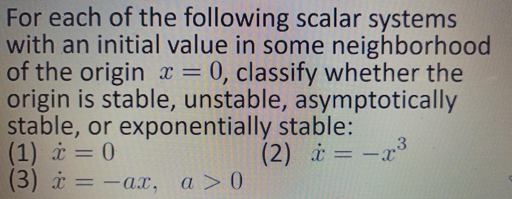 Solved For each of the following scalar systems with an | Chegg.com