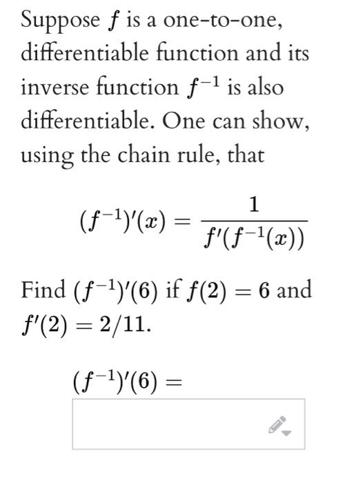 Solved Suppose f is a one-to-one, differentiable function | Chegg.com