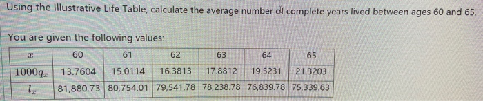 Solved Using the Illustrative Life Table, calculate the | Chegg.com