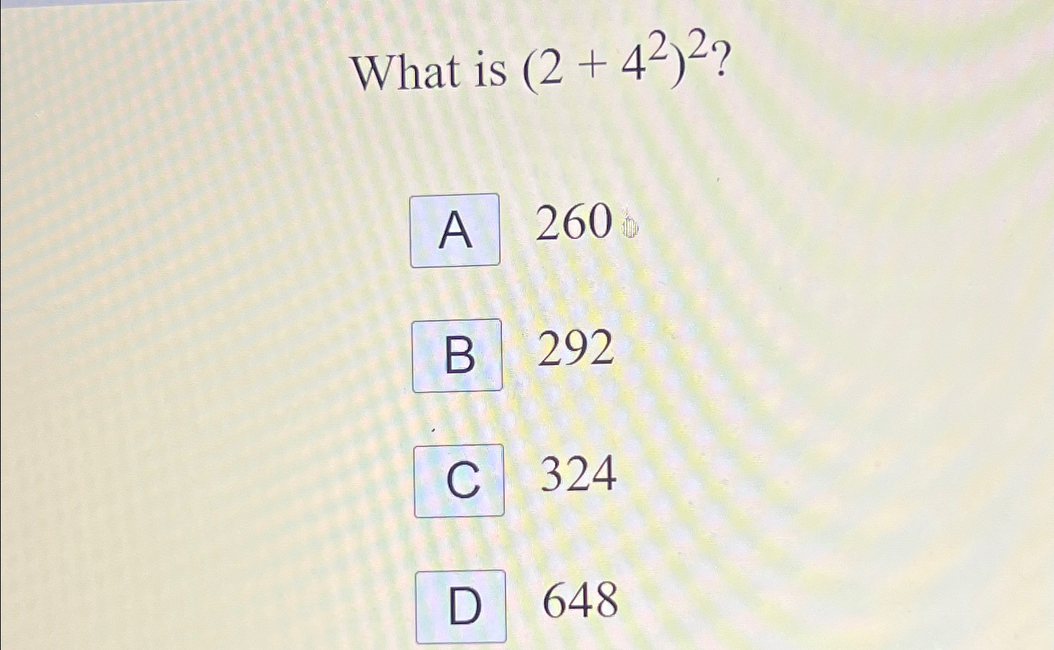 Solved What is (2+42)2?260292324648 | Chegg.com
