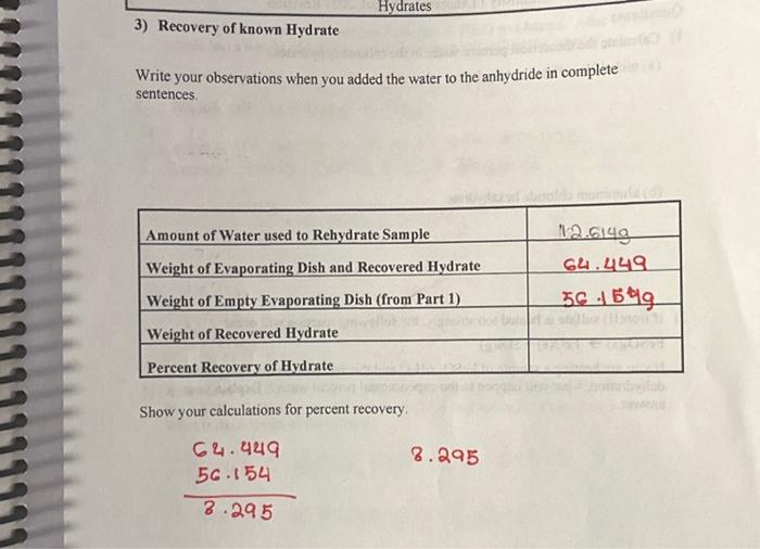 Solved Write your observations when you added the water to | Chegg.com