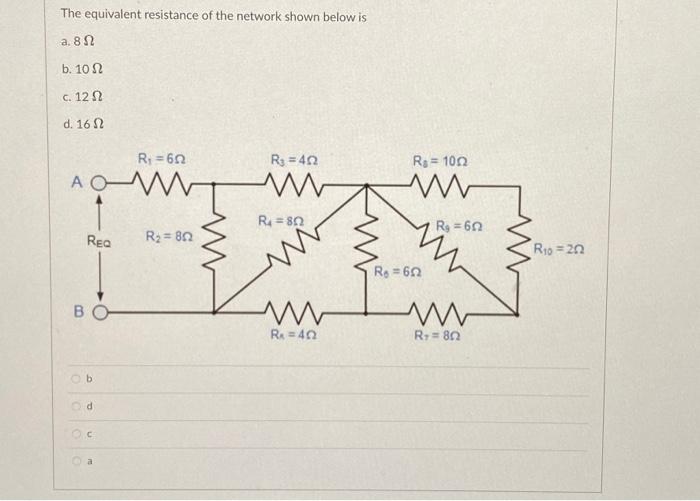 Solved The equivalent resistance of the network shown below | Chegg.com