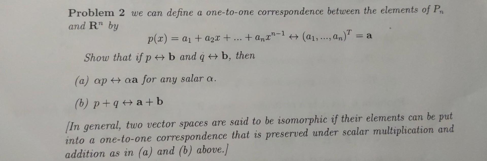 Solved Problem 2 we can define a one-to-one correspondence | Chegg.com