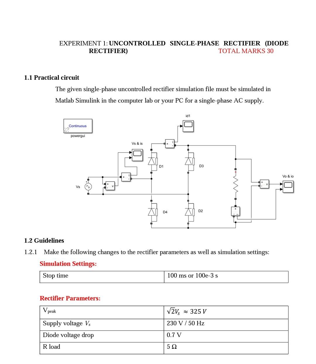 Solved EXPERIMENT 1: UNCONTROLLED SINGLE-PHASE RECTIFIER | Chegg.com