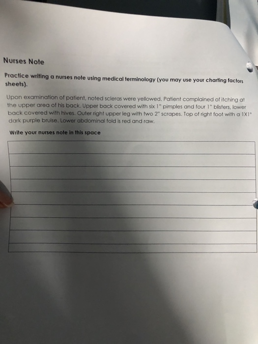 Solved Nurses Note Practice writing a nurses note using | Chegg.com