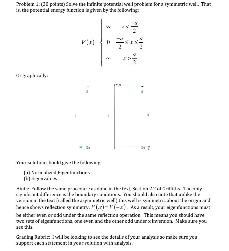 Solved Problem 1: (30 points) Solve the infinite potential | Chegg.com