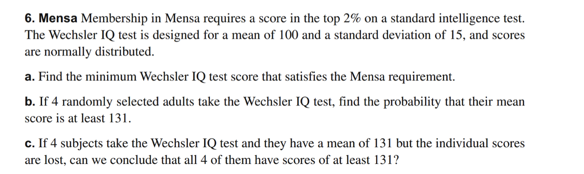 Solved Mensa Membership in Mensa requires a score in the top | Chegg.com