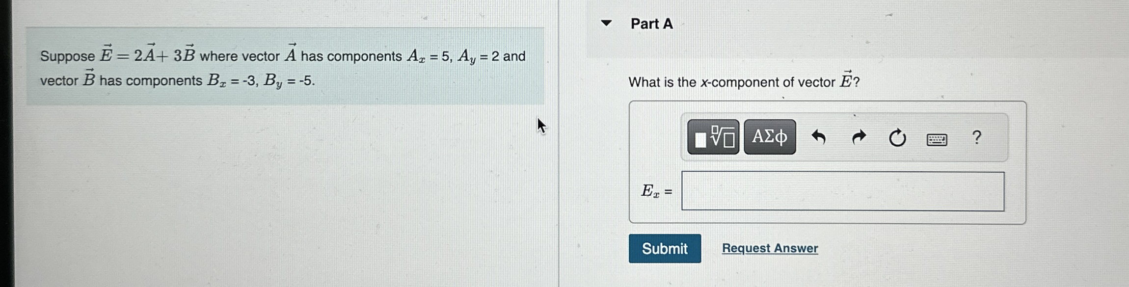 Suppose vec(E)=2vec(A)+3vec(B) ﻿where vector vec(A) | Chegg.com