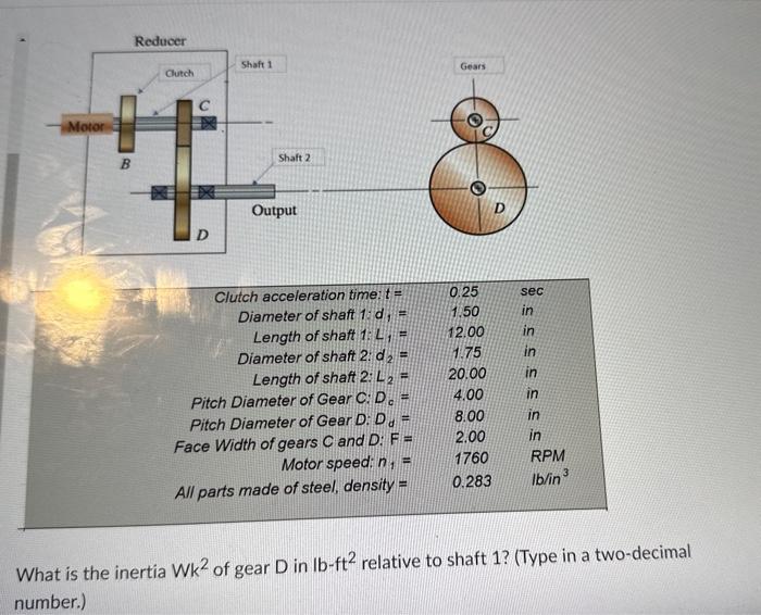 Solved What is the inertia Wk2 of gear D in lb−ft2 relative | Chegg.com