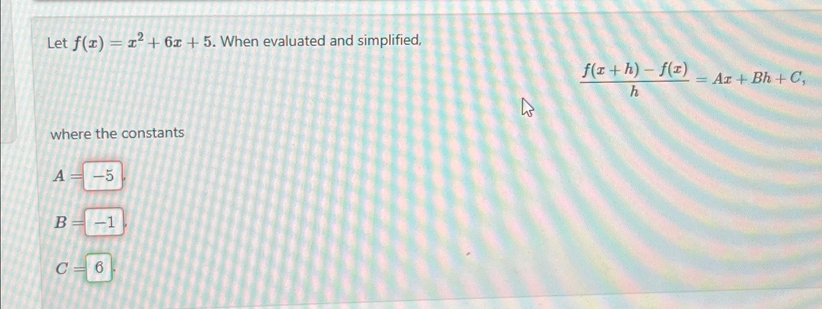 Solved Let f(x)=x2+6x+5. ﻿When evaluated and | Chegg.com