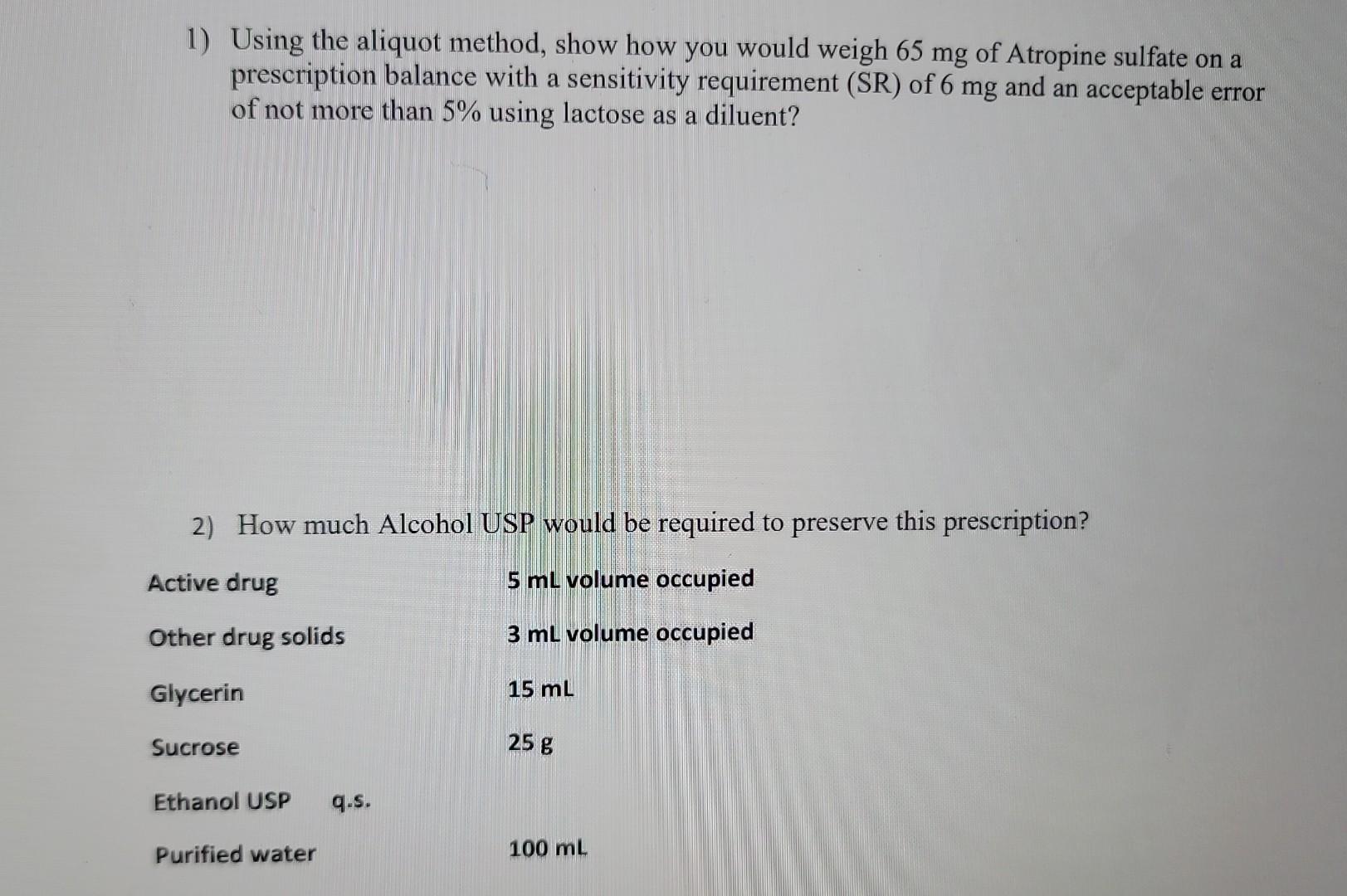 Solved 1) Using the aliquot method, show how you would weigh | Chegg.com