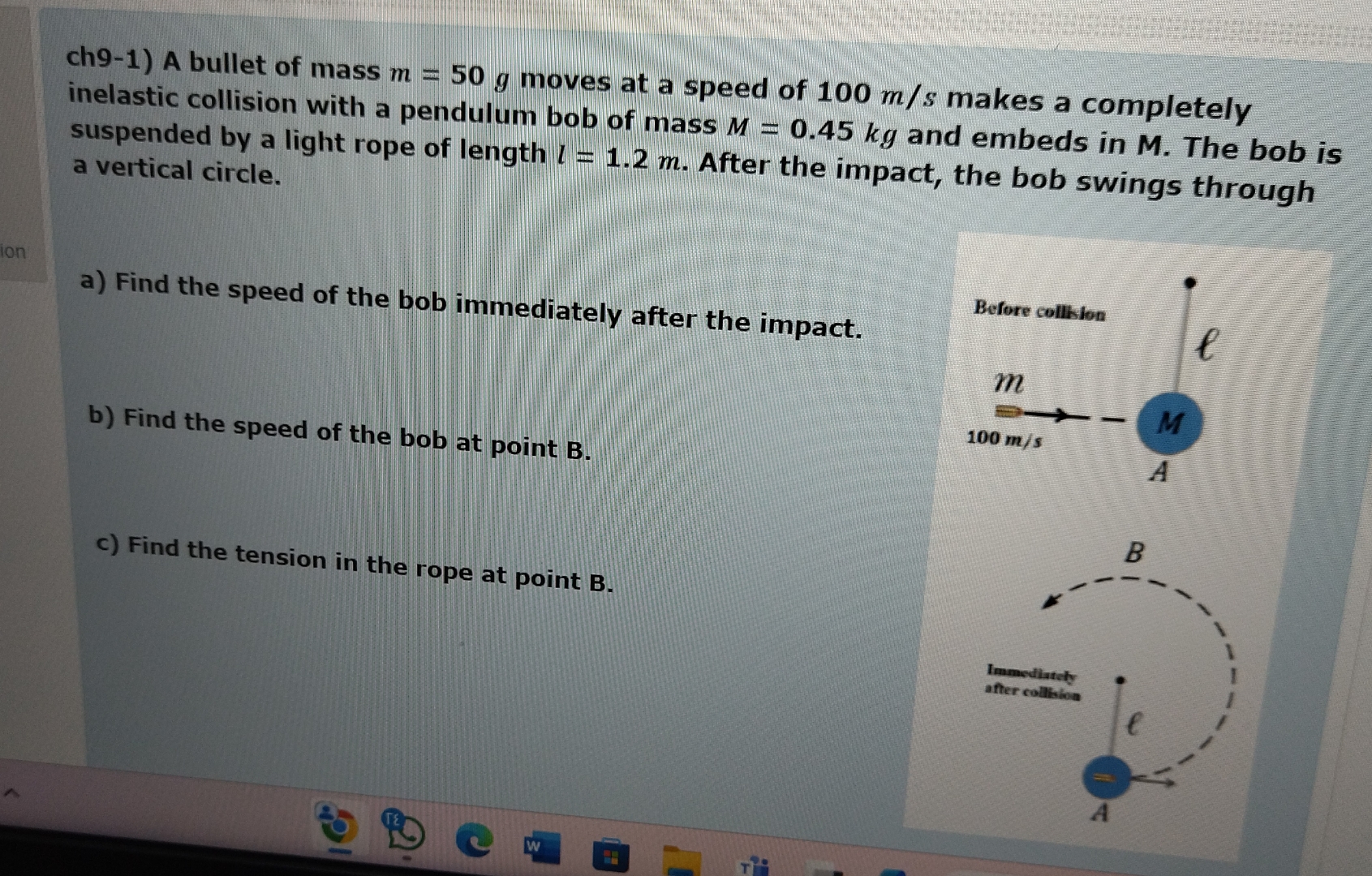 Solved ch9-1) ﻿A bullet of mass m=50g ﻿moves at a speed of | Chegg.com