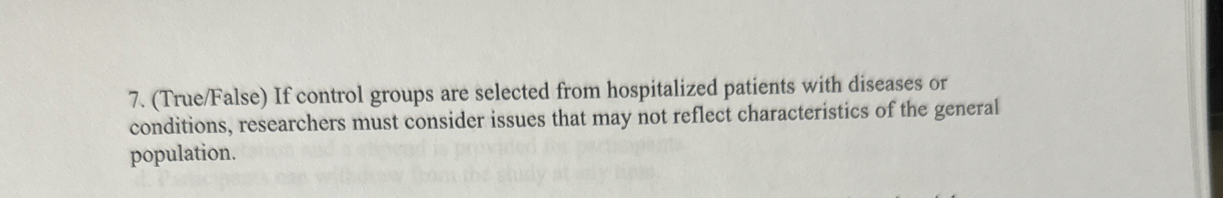 Solved (True/False) ﻿If control groups are selected from | Chegg.com
