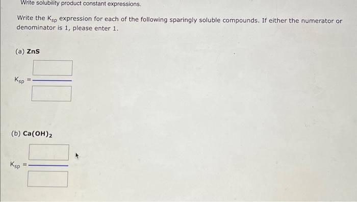 Solved Write the Ksp expression for each of the following | Chegg.com