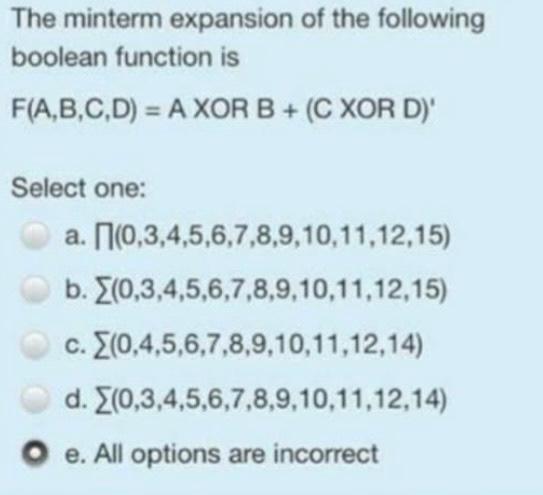 Solved The minterm expansion of the following boolean | Chegg.com
