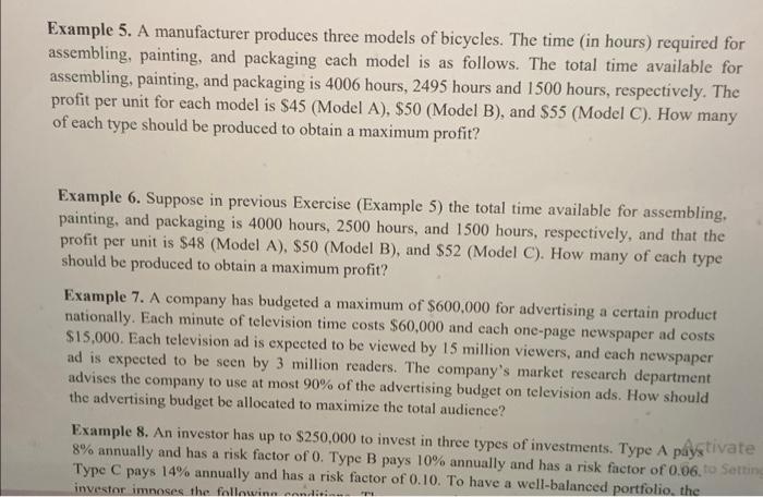 Solved Example 5. A manufacturer produces three models of | Chegg.com